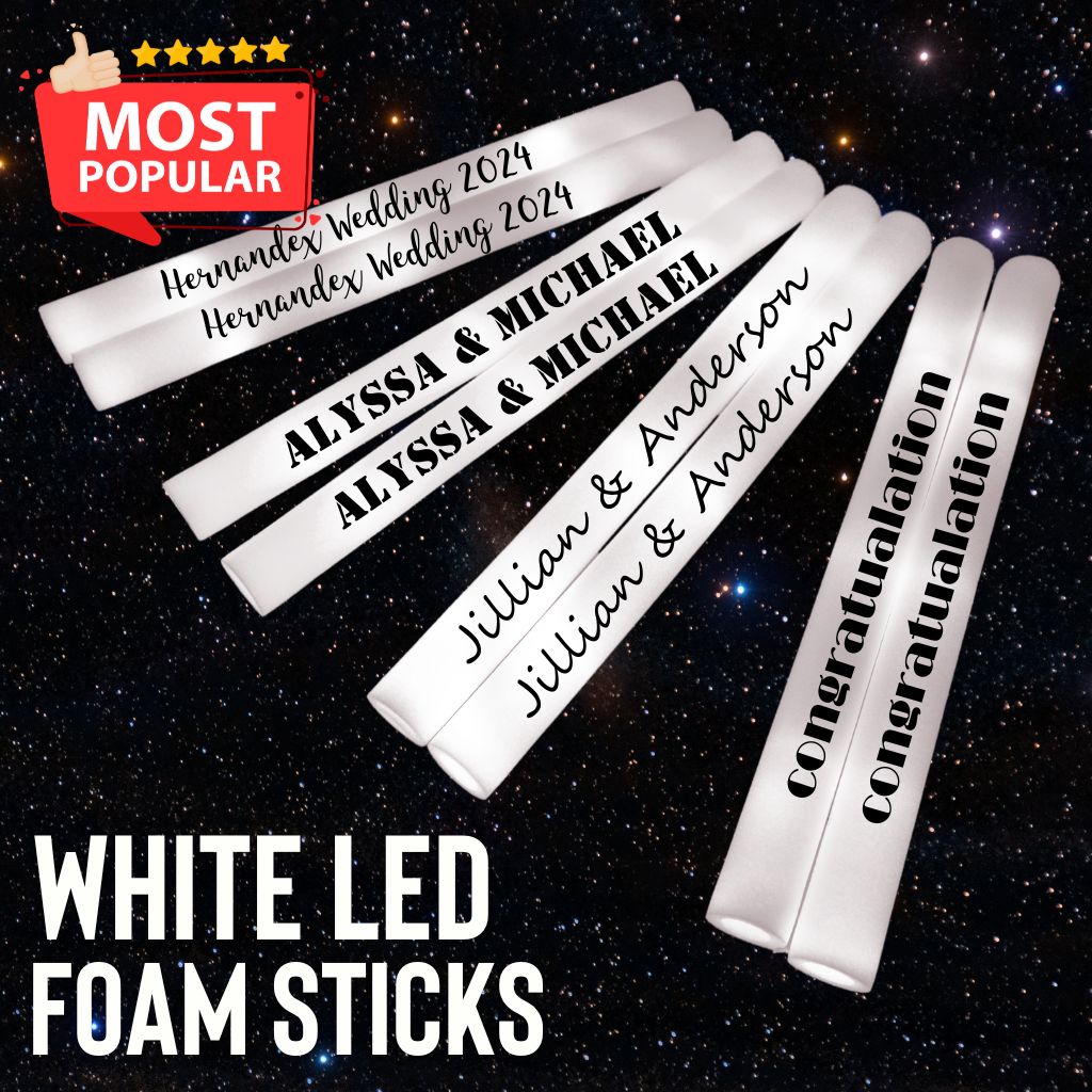 White LED Foam Sticks – Custom Glow Party